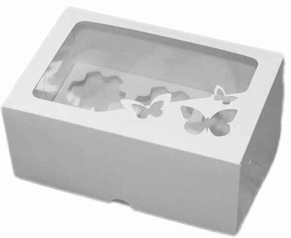 Упаковка для капкейков 6 ячеек с окошком Бабочки (Набор из 5 шт.)