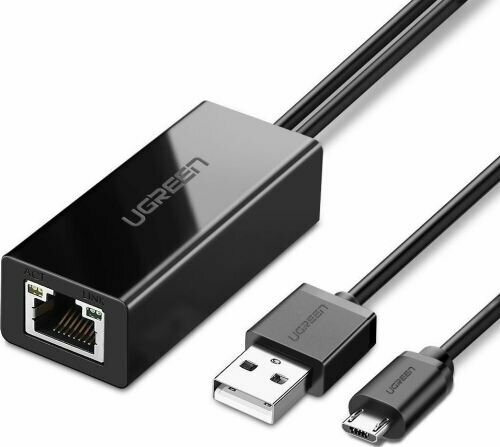 Адаптер UGREEN 30985 LAN Ehernet/micro USB/USB Type-А, 100Mbps, черный