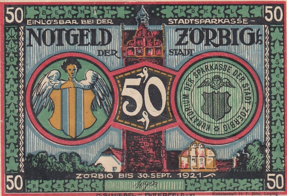 Германия Цёрбиг 50 пфеннигов 1918-1921 гг. (№6)