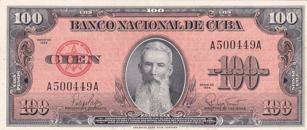 Куба 100 песо 1959 г. (Серия A A)