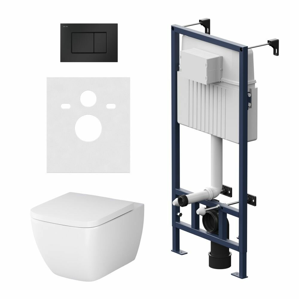 Инсталляция с подвесным унитазом AM.PM Gem, FlashClean, мех. кнопка ProC S черный матовый, сиденье с микролифтом