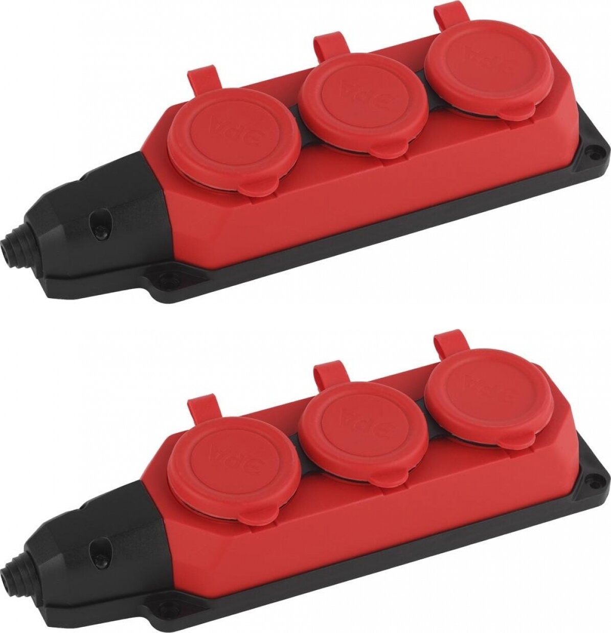 Колодка ЭРА K-3e каучуковая трехместная с заземлением с крышками IP44 красный/черный (комплект из 2 шт.)