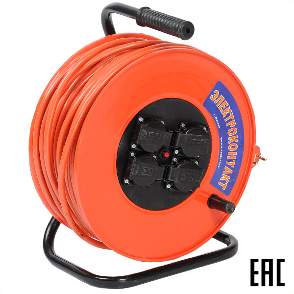 Удлинитель на пласт. кат. УХз16-004Р(50м 3х2,5) 4 роз"евр" 16А IP44 т/реле "эксперт" 17243 Электроконтакт