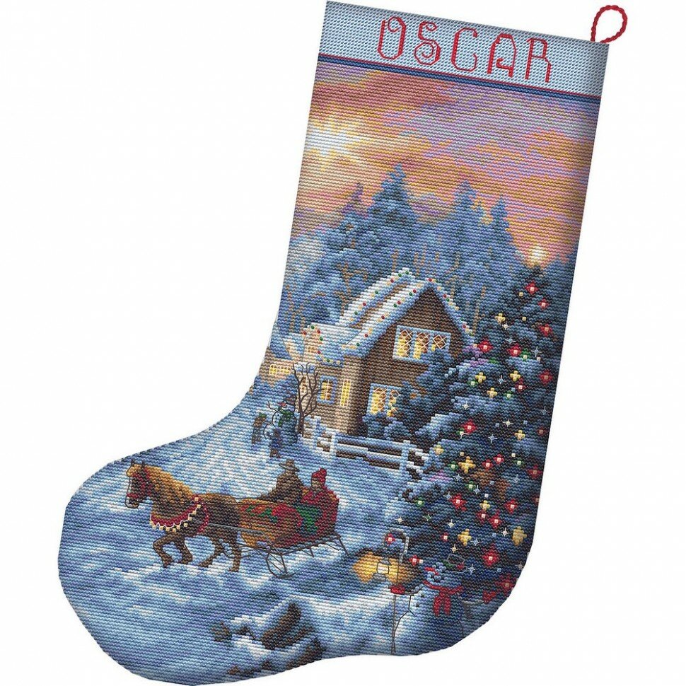 Набор для вышивания LetiStitch #L8011 Christmas Eve Stocking (Рождественский чулок в канун Рождества), Счетный крест, 24.5 х 37 см