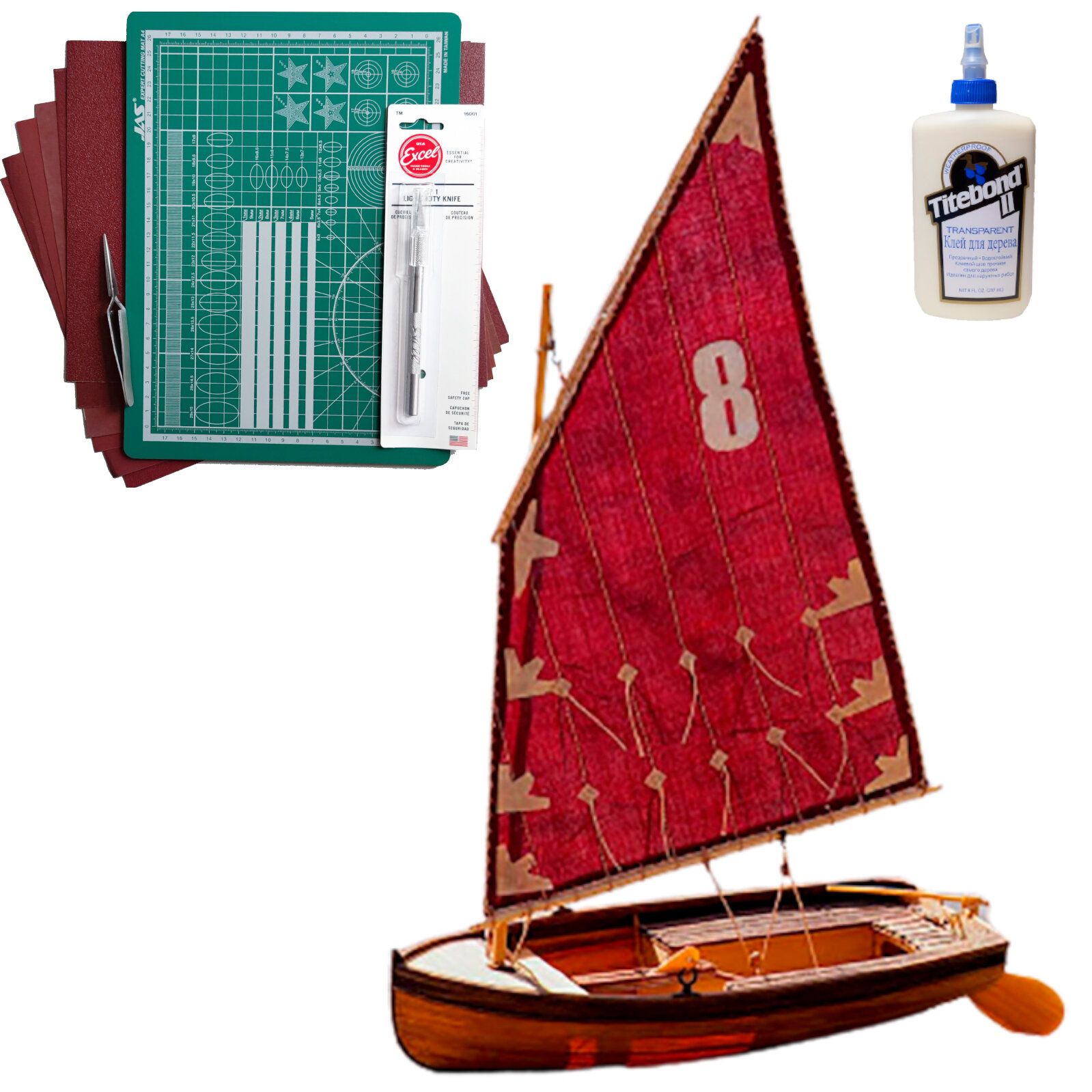 Швертбот 12 футов, сборная модель парусного корабля, 90 часов, М.1:24, подарочный набор для сборки + инструменты и клей