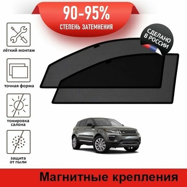 Каркасные шторки LATONIK PREMIUM на Land Rover Range Rover Evogue 1 рестайлинг (2015-2018) на передние двери на магнитах с затемнением 90-95%