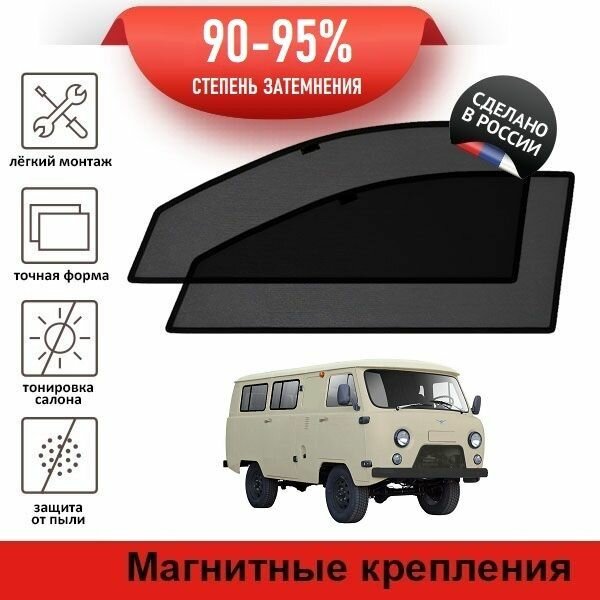 Каркасные шторки LATONIK PREMIUM на УАЗ Буханка (1965-н. в.) на передние двери на магнитах с затемнением 90-95%