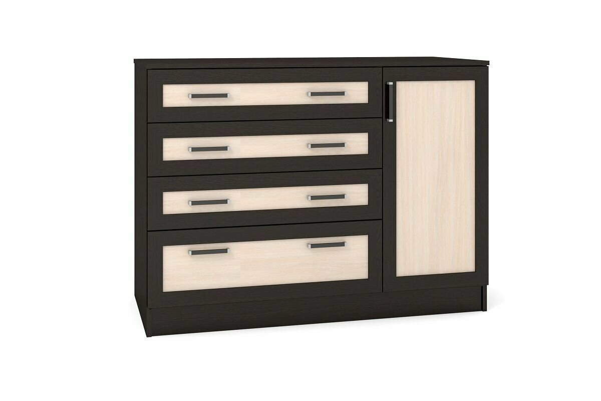 Комод К-6 120х50х90 венге цаво, дуб млечный, рамка квадро, 4 ящика и дверца справа