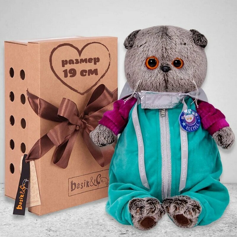 Мягкая игрушка 19 см Basik&Co - кот Басик в космическом комбинезоне Ks19-182