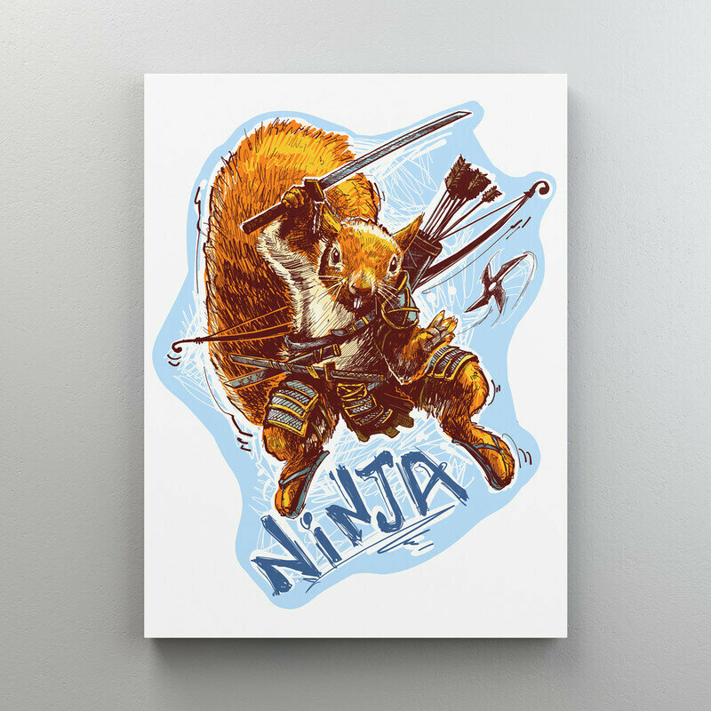 Интерьерная картина на холсте "Ниндзя белка" размер 22x30 см
