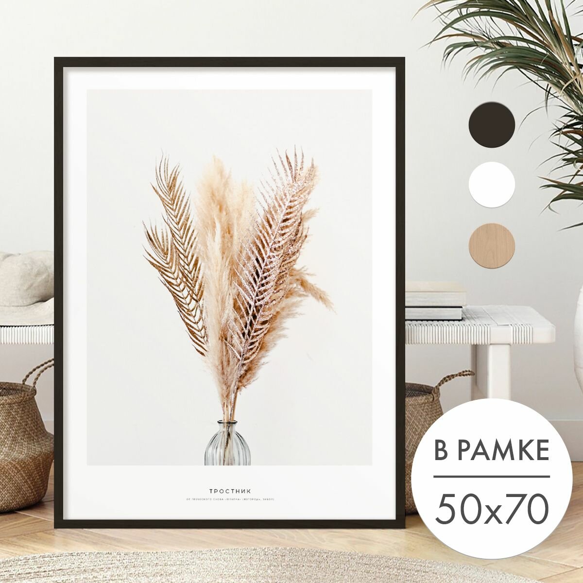 Постер 50х70 В рамке "Тростник сухоцвет" для интерьера