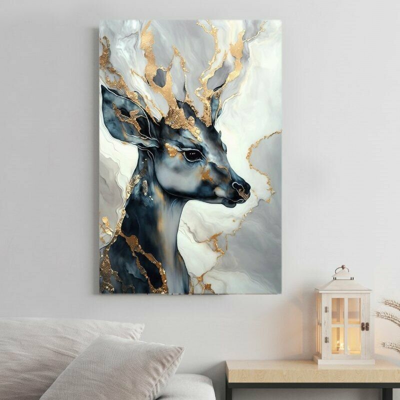 Картина для интерьера на холсте "Олень с золотыми рогами" 40х60 см