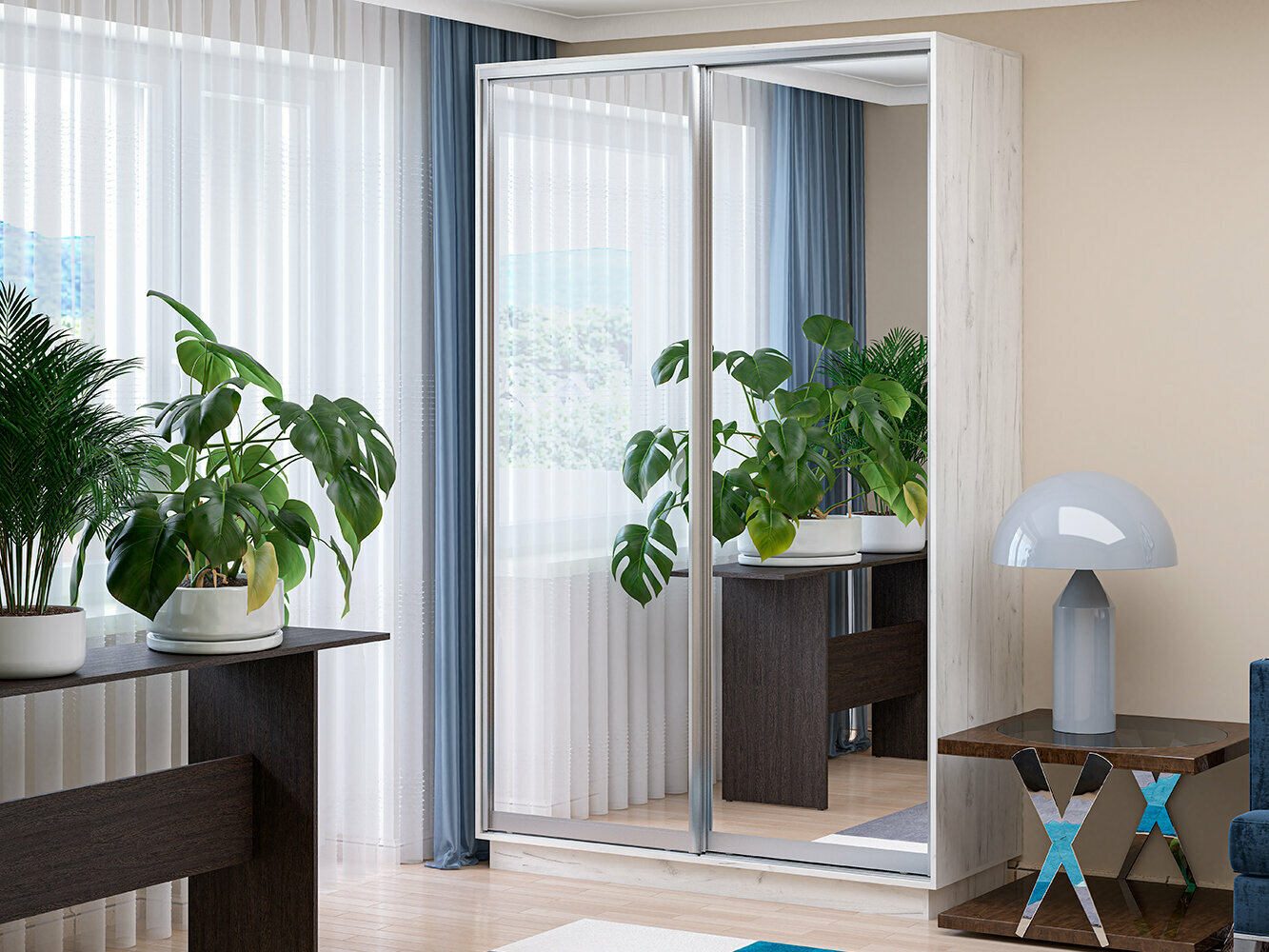 Шкаф-купе МК" Пирамида" НИКА-7, две двери с зеркалами, крафт светлый, 240х150х60 см