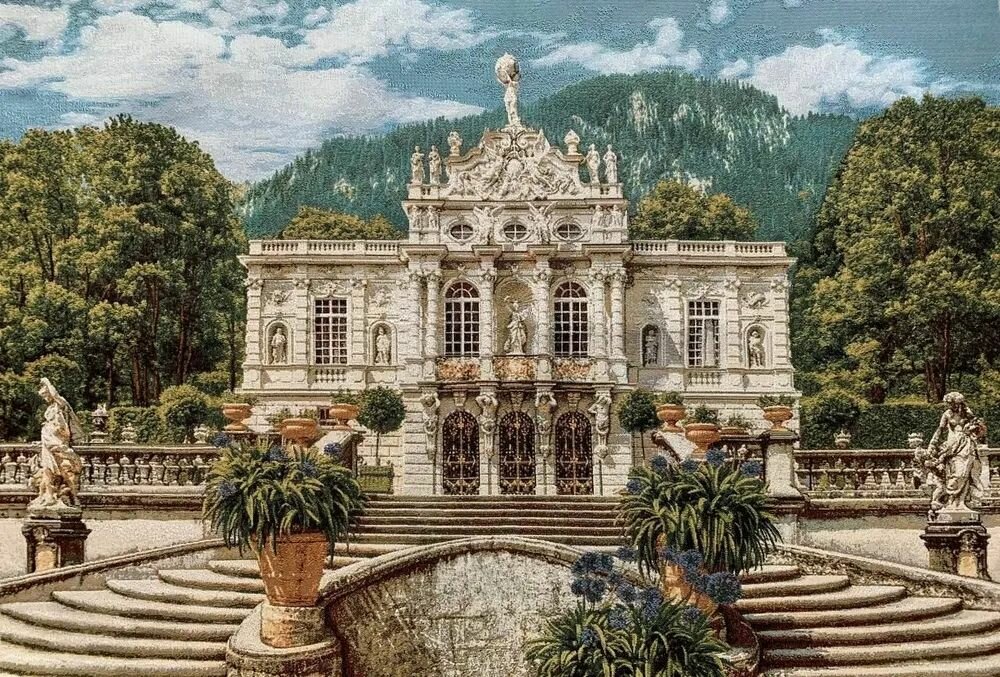 Панно гобеленовое на стену "Белый Замок Линдерхоф", 100х70 см / Гобелен