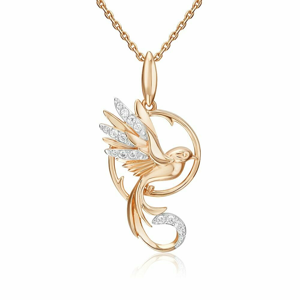 Подвеска, красное золото, 585 проба, фианит