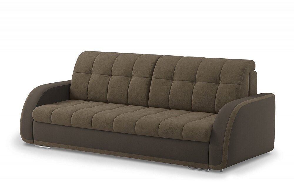 Прямой диван Турин Люкс коричневый, еврокнижка, 243х105х85 см, с ящиком для белья