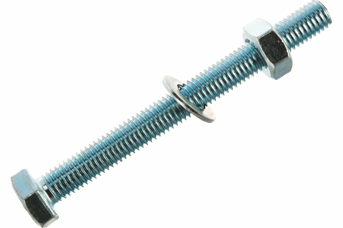 Tech-Krep болт DIN933 шестигранный M10x100 оцинкованный, гайка и шайбы 2 шт пакет 136917