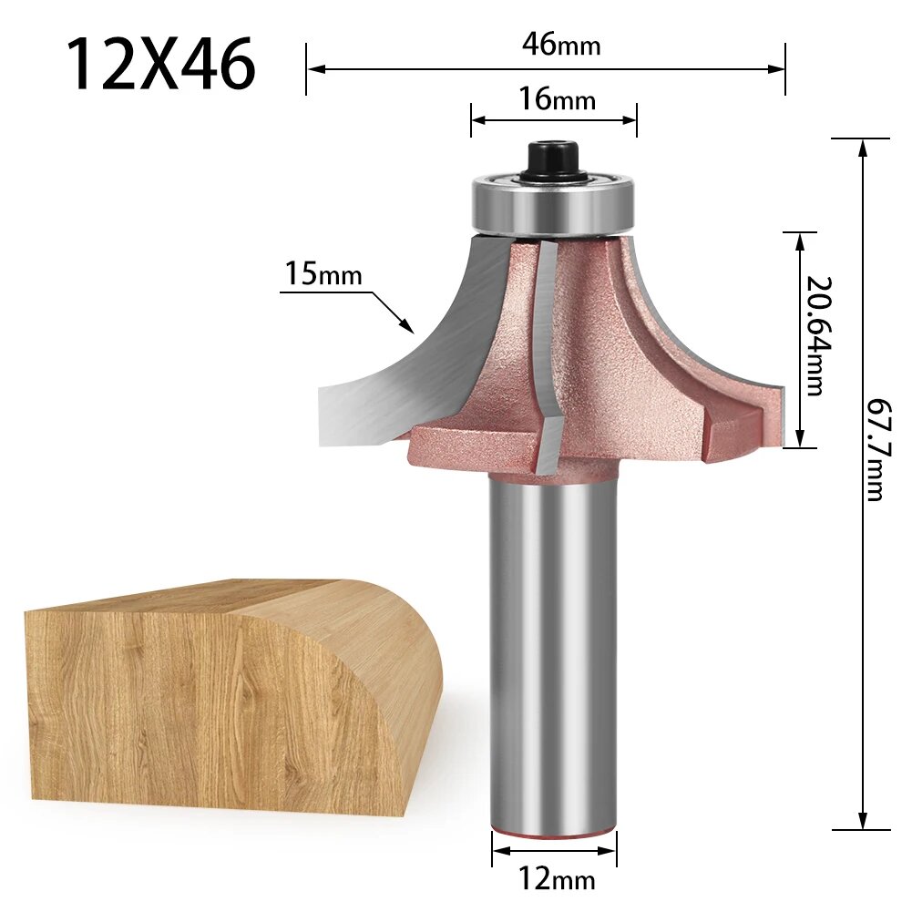 Хвостовик 1/2 "и 12 мм, промышленный угловой круглый деревообрабатывающий фрезерный станок, обрезной нож, триммер для кромок, 4 зубца, фреза по дереву 12X46