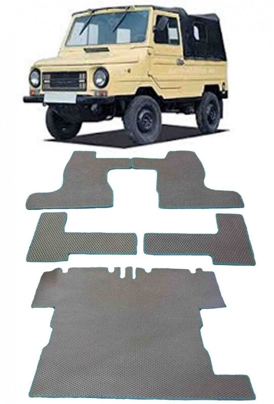 Ева коврики ЛуАЗ 969 1966 - 2001/ Ева ЭВА сота/ цвет Серый c синей окантовкой / EVA Smart / коврики в салон и багажник ЛуАЗ