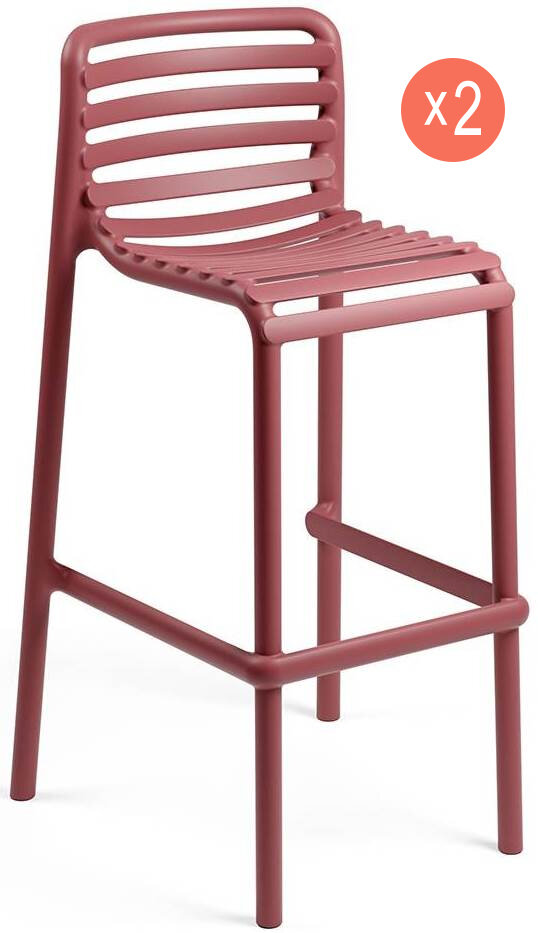 Комплект из 2-х барных стульев со спинкой Nardi Doga Stool, цвет марсала, высота сиденья 75 см
