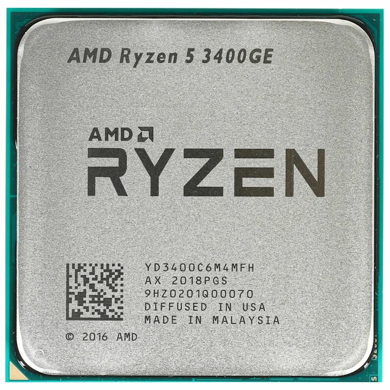 Процессор AMD Ryzen 5 3400GE (YD3400C6M4MFH) OEM - AM4, 4 х 3,3 ГГц, L2 - 2048 КБ, L3 - 4 МБ, DDR4-2933, AMD Radeon RX Vega 11, TDP 35 Вт
