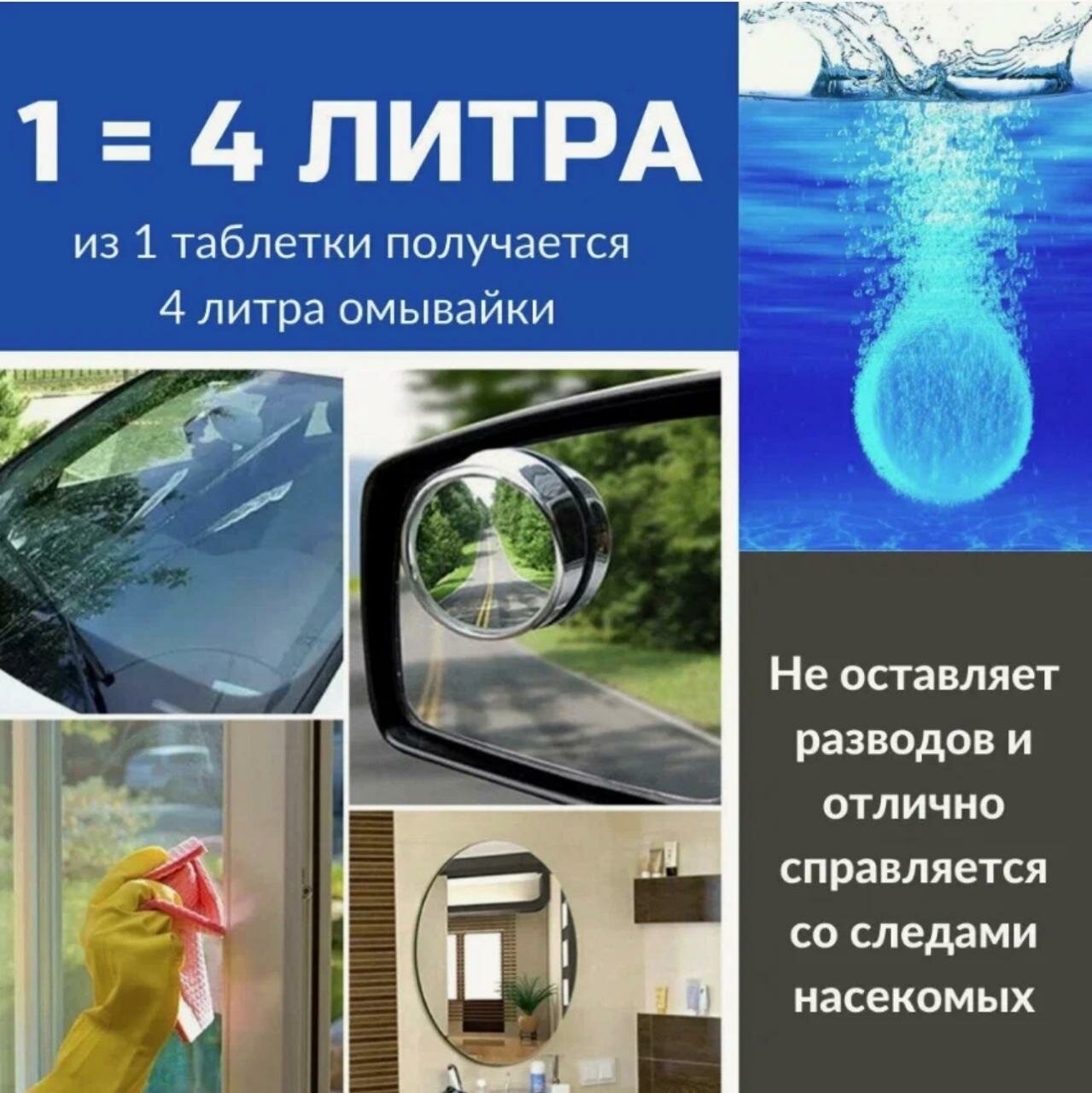 Жидкость стеклоомывающая "Концентрат" в таблетках без запаха 10 штук