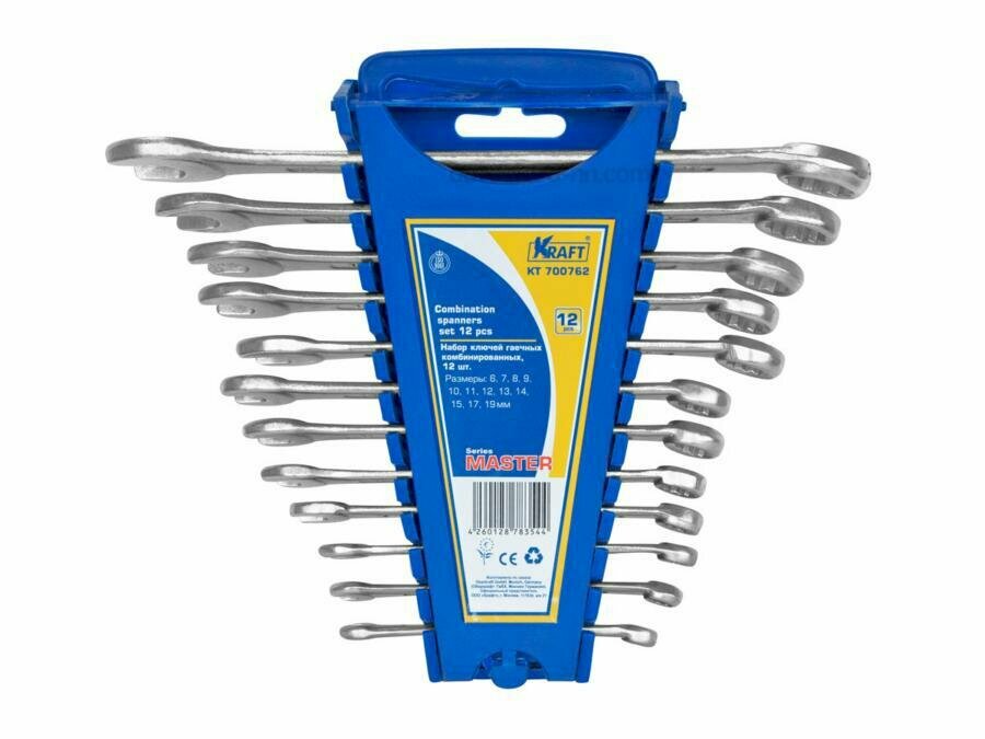 KRAFT KT700762 ключ комбинированный MASTER набор 12 ШТ: 6-15, 17,19 ММ (пластик. Держатель)