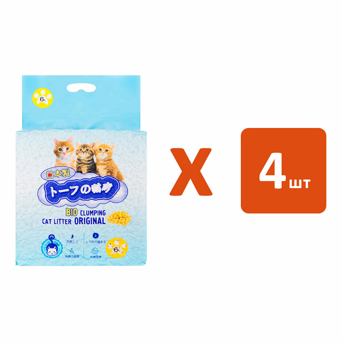 Наполнитель Hakase Arekkusu комкующийся на основе тофу оригинальный (6 л х 4 шт)