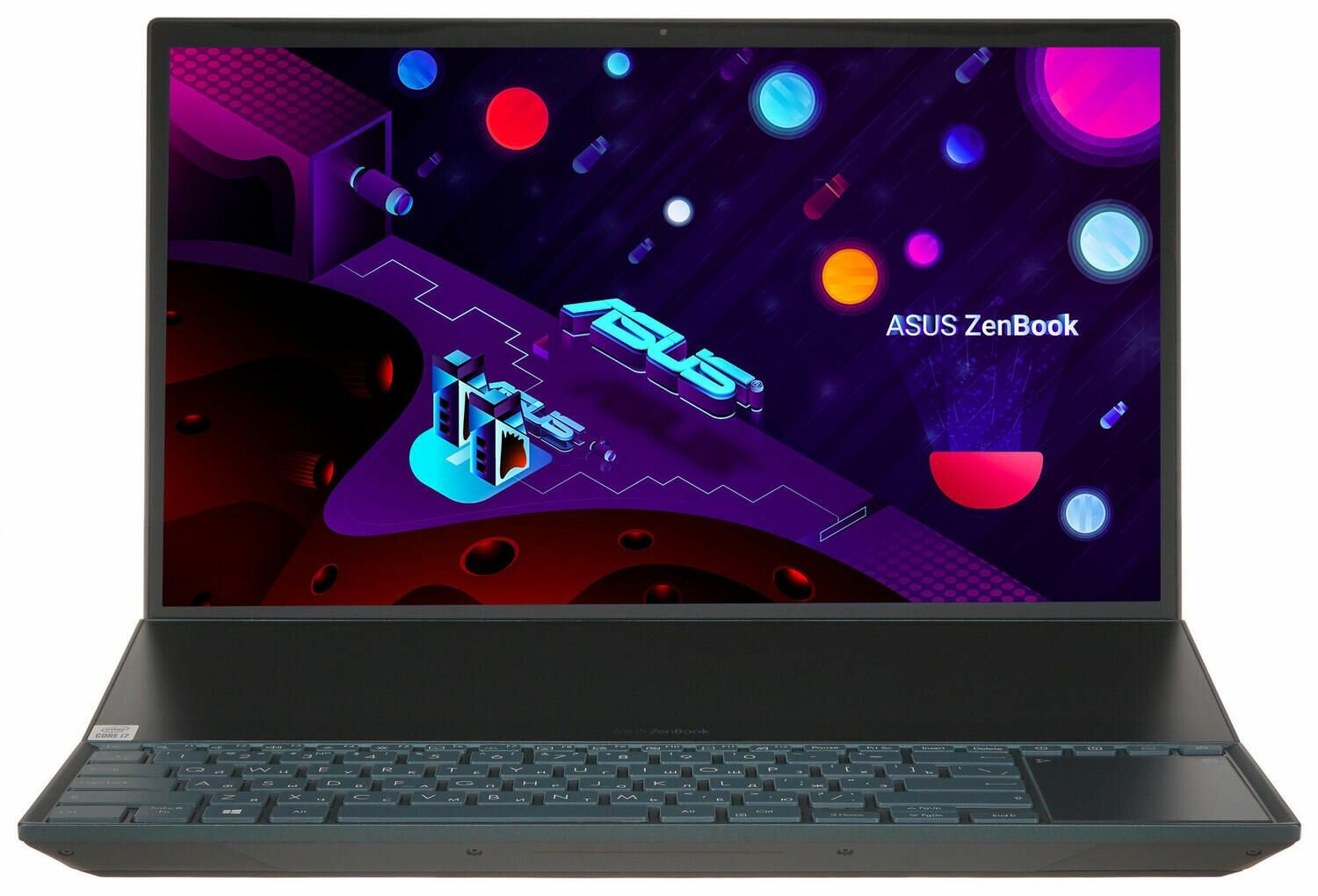 15.6" Ноутбук ASUS ZenBook PRO DUO 15 OLED UX582LR-H2012T (90NB0U51-M01920) синий - 3840x2160, OLED, Intel Core i7-10870H, ядра: 8 х 2.2 ГГц, 16 ГБ, SSD 512 ГБ, GeForce RTX 3070 для ноутбуков - 8 ГБ