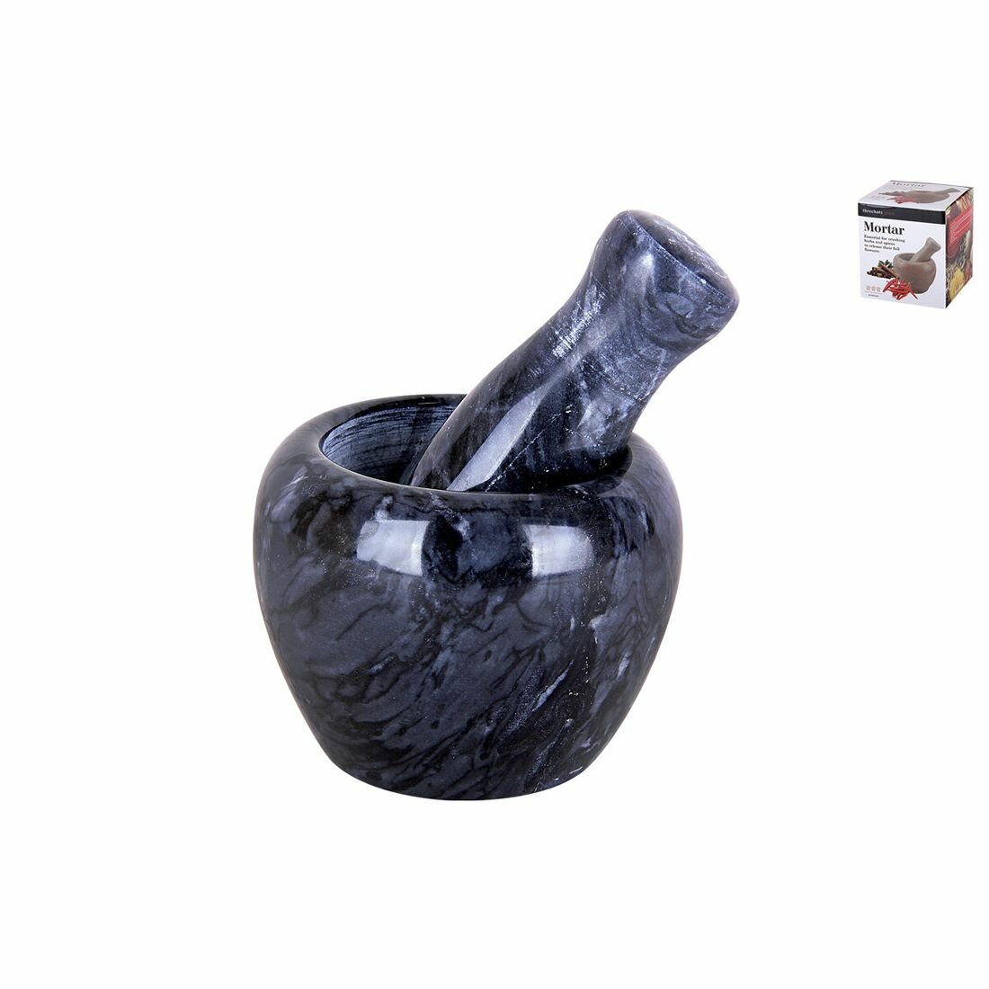 Ступка с пестиком 8*10 (черная) мрамор