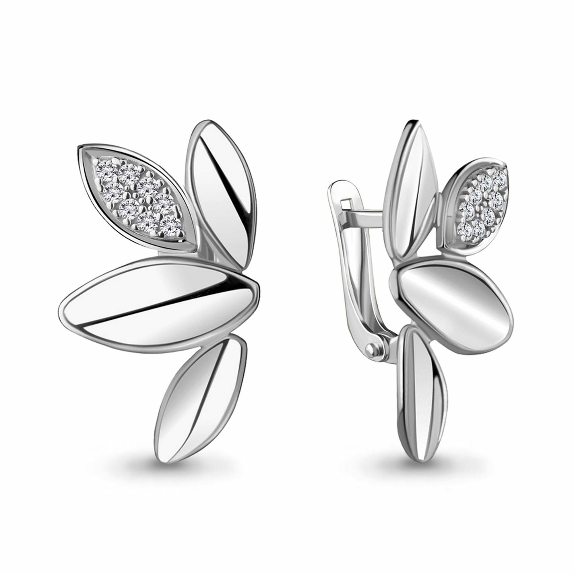 Серьги, серебро, 925 проба, родирование, фианит