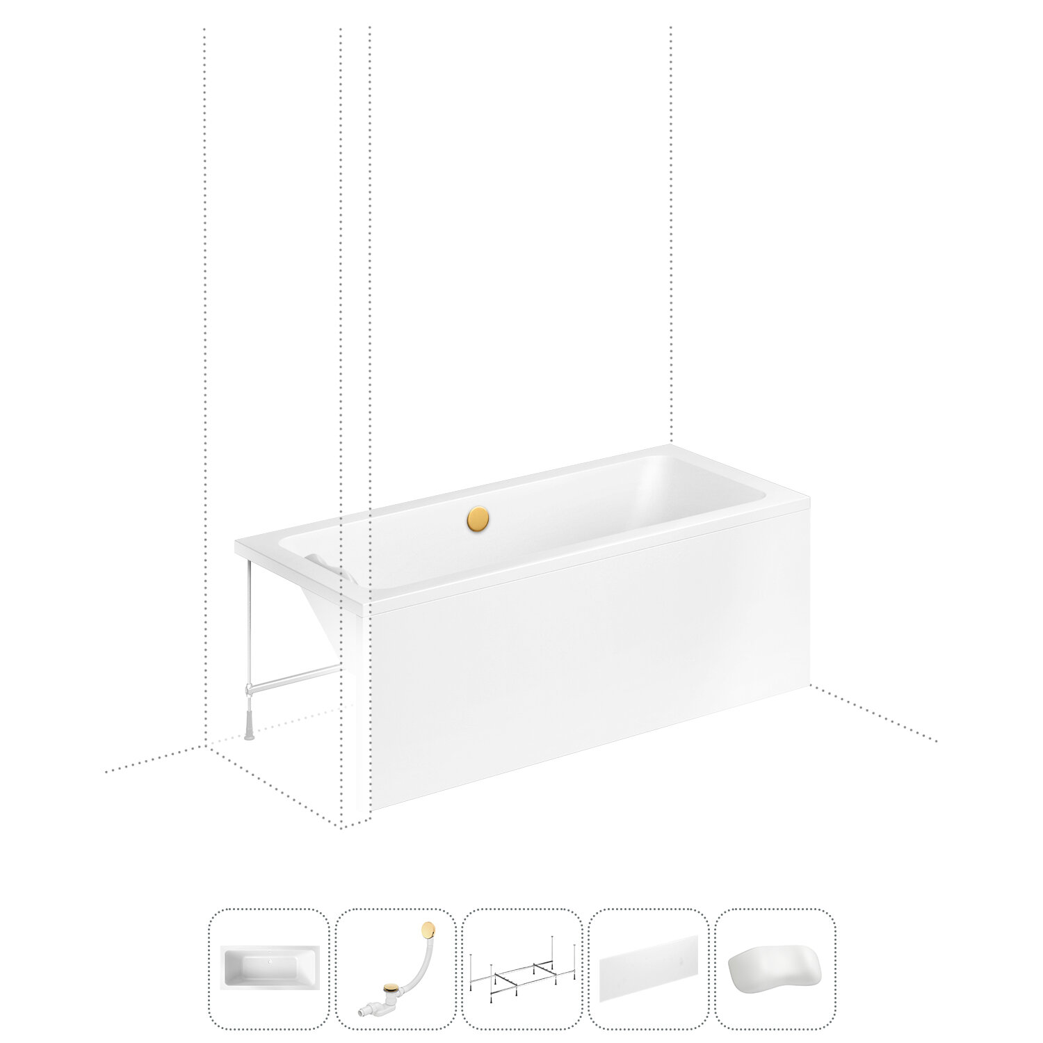 Акриловая ванна 180x80 с каркасом и экраном Lavinia Boho Pure 202011767 в наборе 5 в 1: прямоугольная ванна 180 x 80 см, слив-перелив, каркас, экран, подголовник