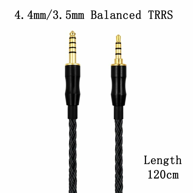 16-жильный серебряный кабель для наушников Beats HIFIMAN DEVA pro HE-R9 4,4 мм - 3,5 Black 120cm 4ft