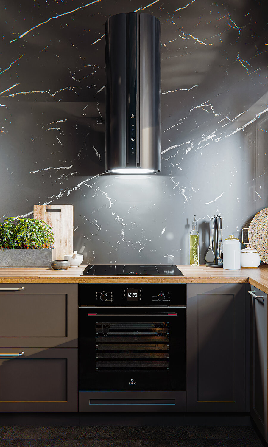 Вытяжка кухонная декоративная LEX TORO 350 BLACK, 35см, отделка стекло, 9 скоростей, отложенное выключение