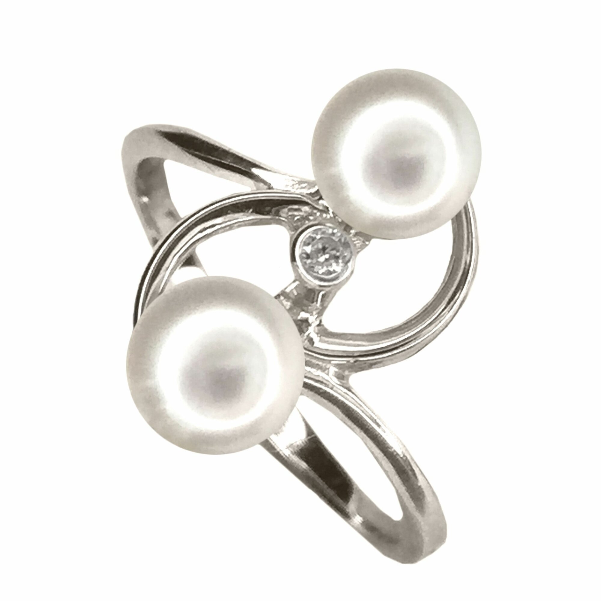 Кольцо тонкое, серебро, 925 проба, родирование, жемчуг