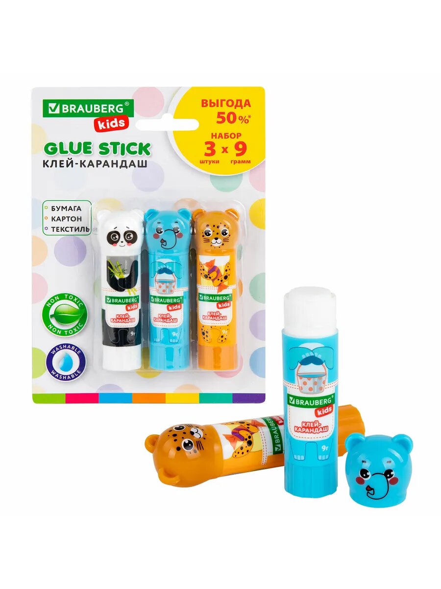 Клей-карандаш Зверята 9 г набор 3 шт.