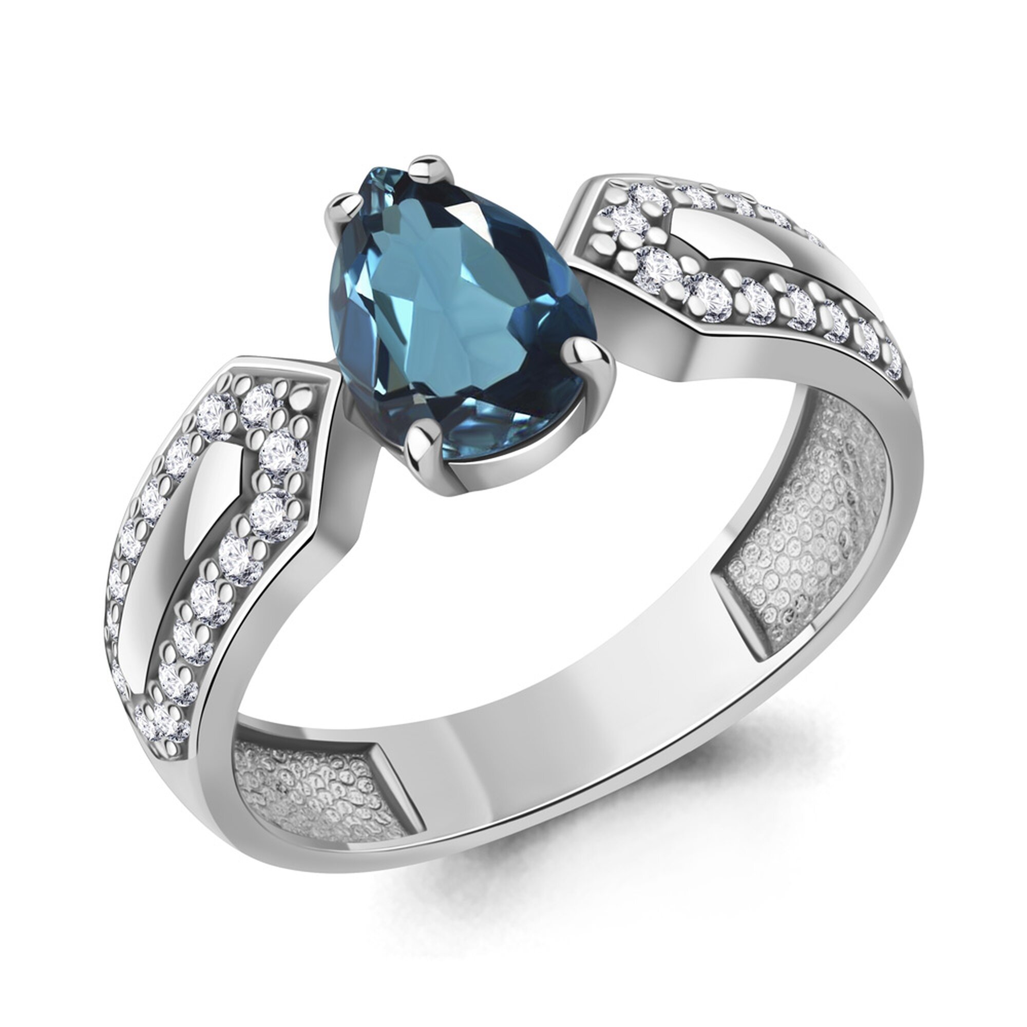 Кольцо, серебро, 925 проба, родирование, фианит, Лондон топаз