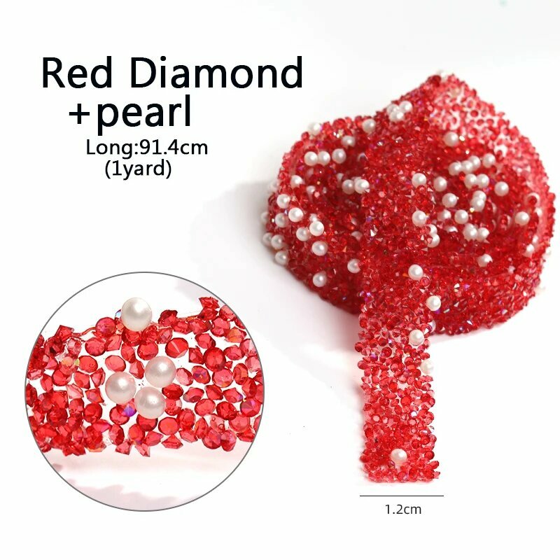 Лента-цепочка со стразами для рукоделия Красный, Red and Pearl