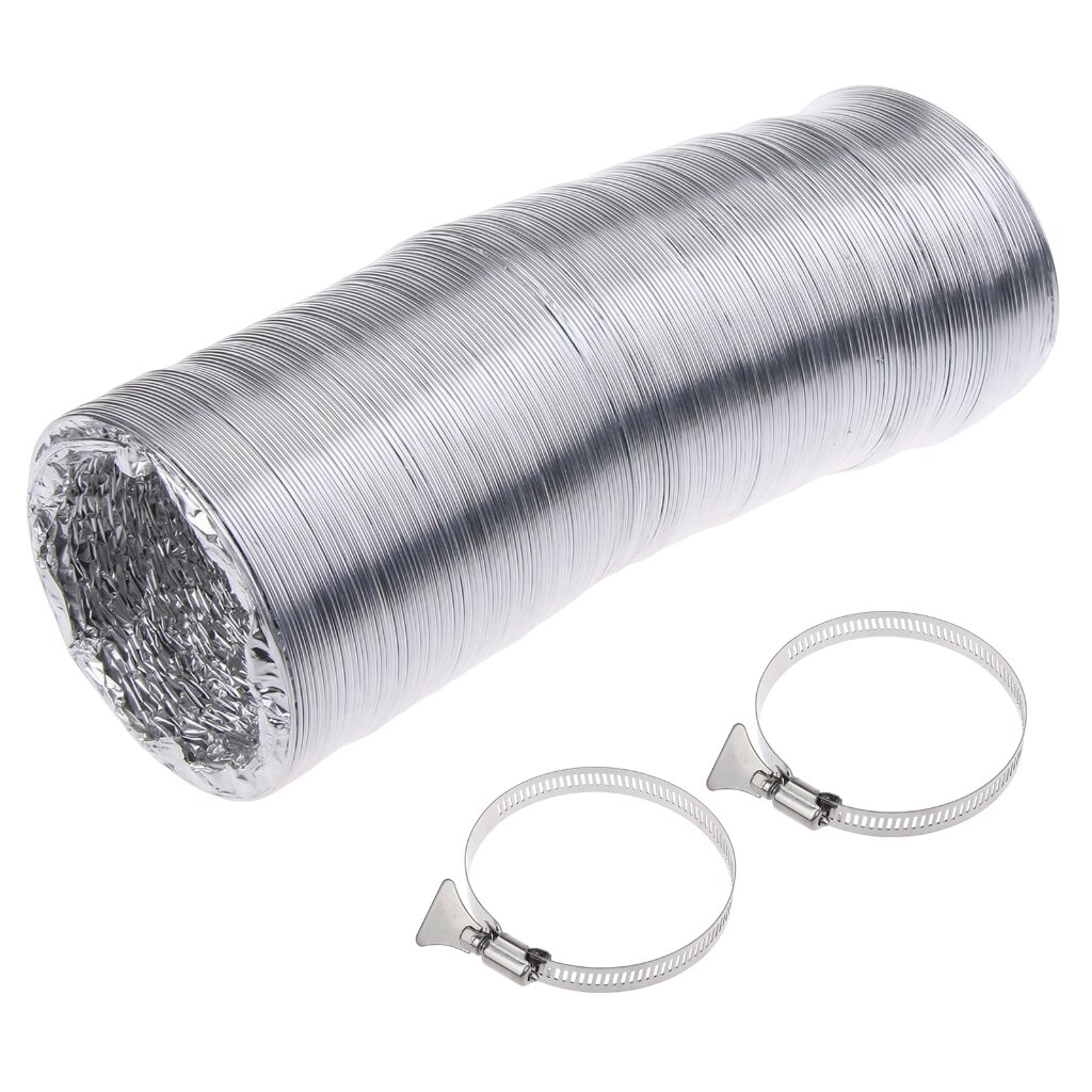 Телескопический воздуховод из двухслойной алюминиевой фольги калибра 75 мм + два трубных обруча- 3 метра
