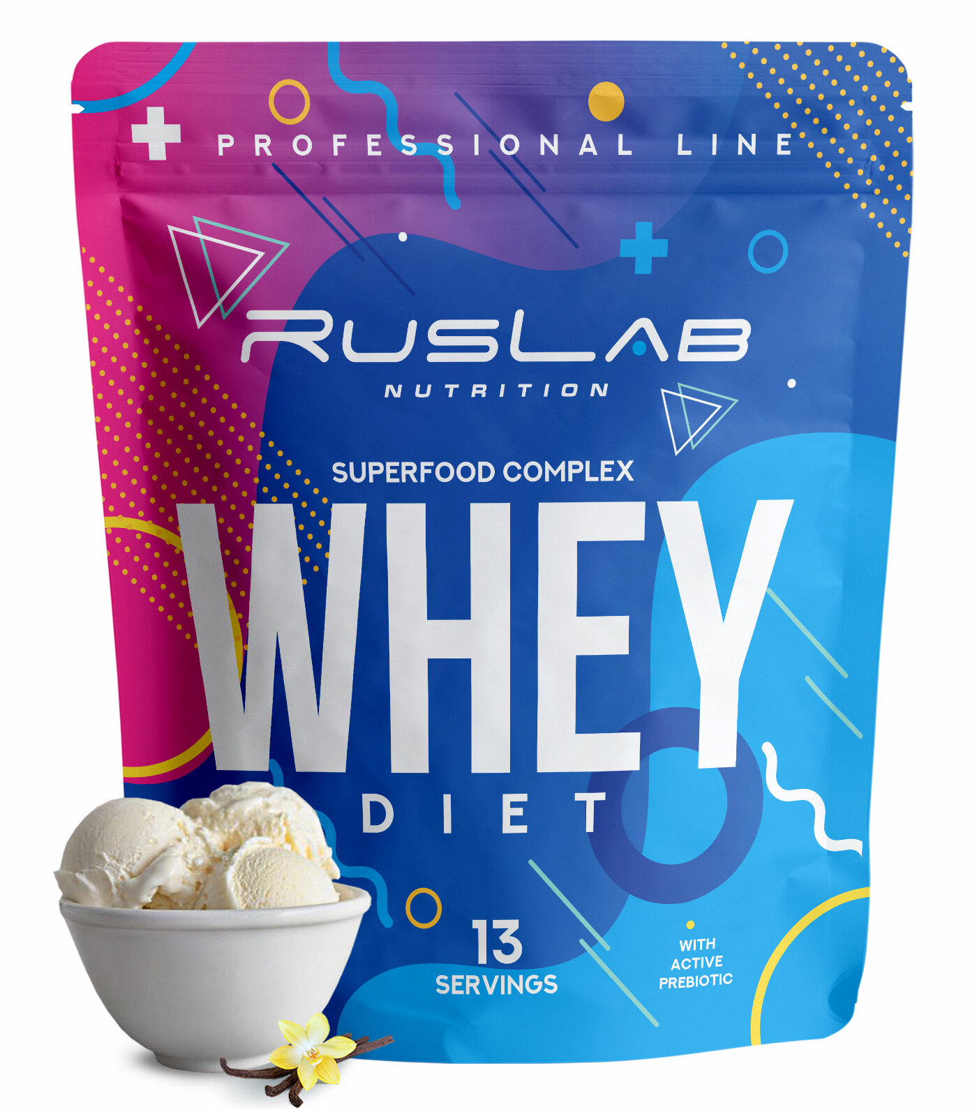 DIET WHEY протеин сывороточный, белковый коктейль для похудения, заменитель пищи (416 гр), ванильное мороженое