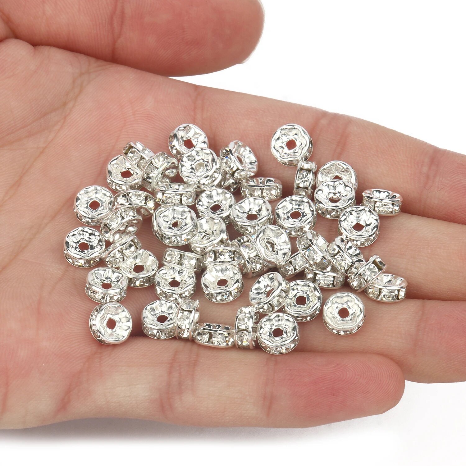 Хрустальные бусины серебряного цвета, 6 мм, Style 9