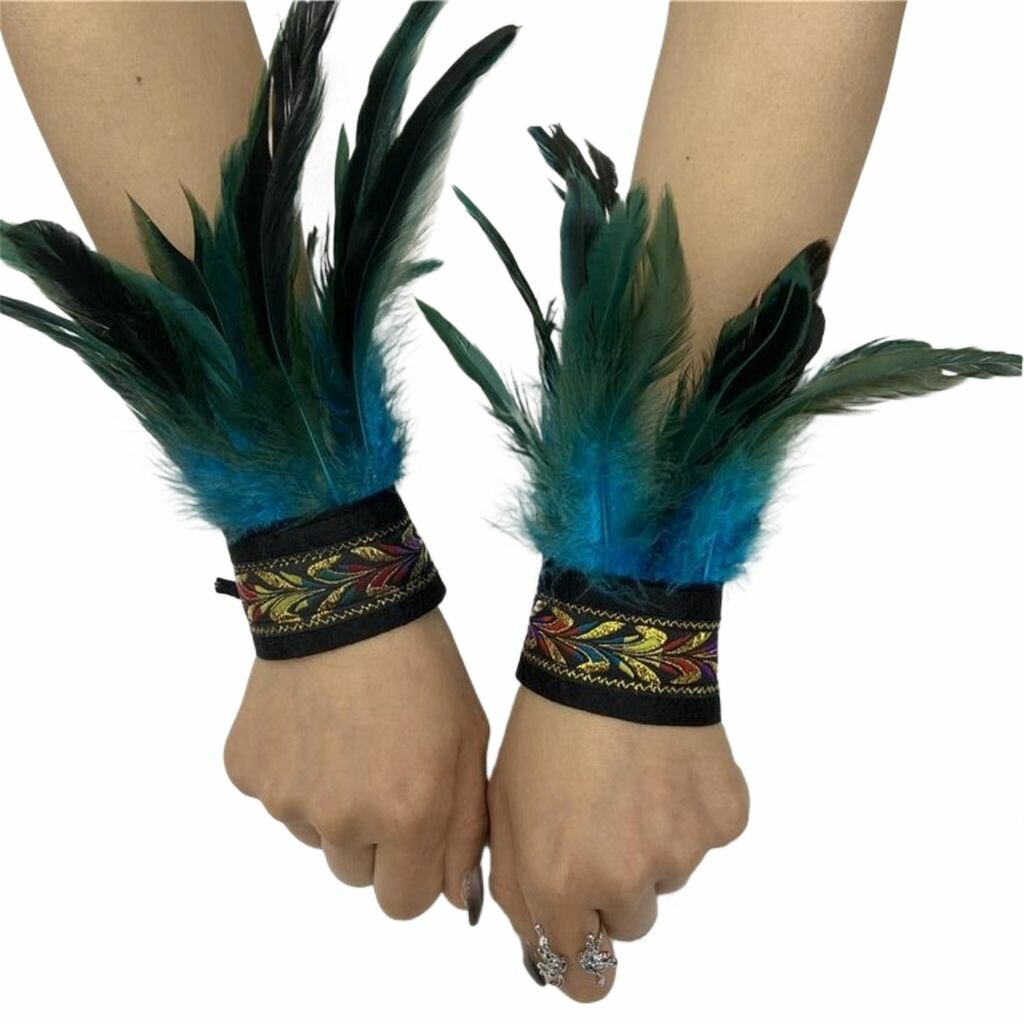 (1 пара) Браслет в готическом стиле с манжетами из перьев-Голубое озеро