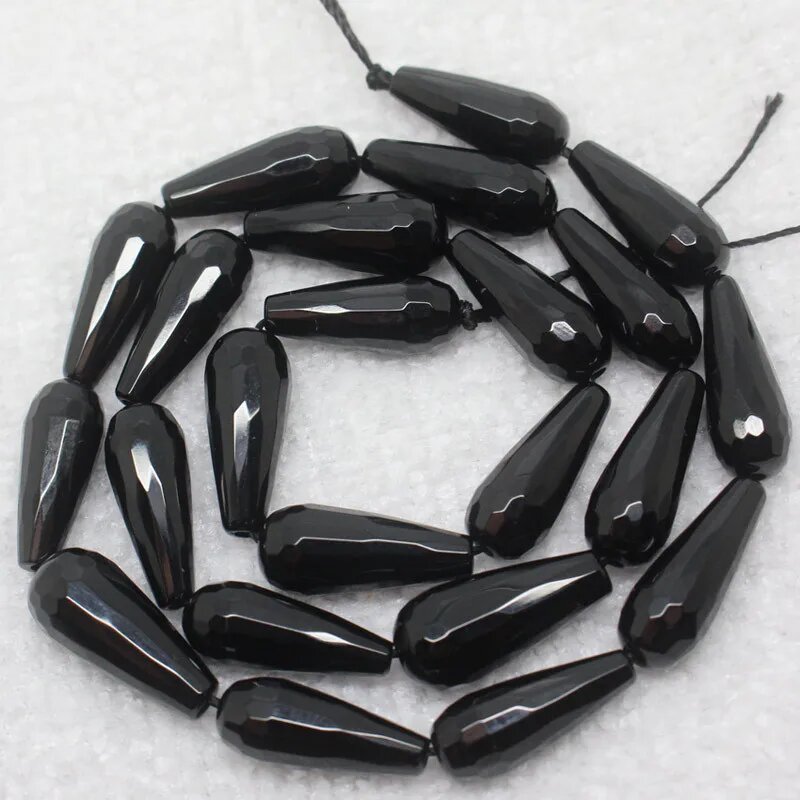 Граненая бусина из оникса, черного агата и капли дождя от Laerf Beads 6x16mm