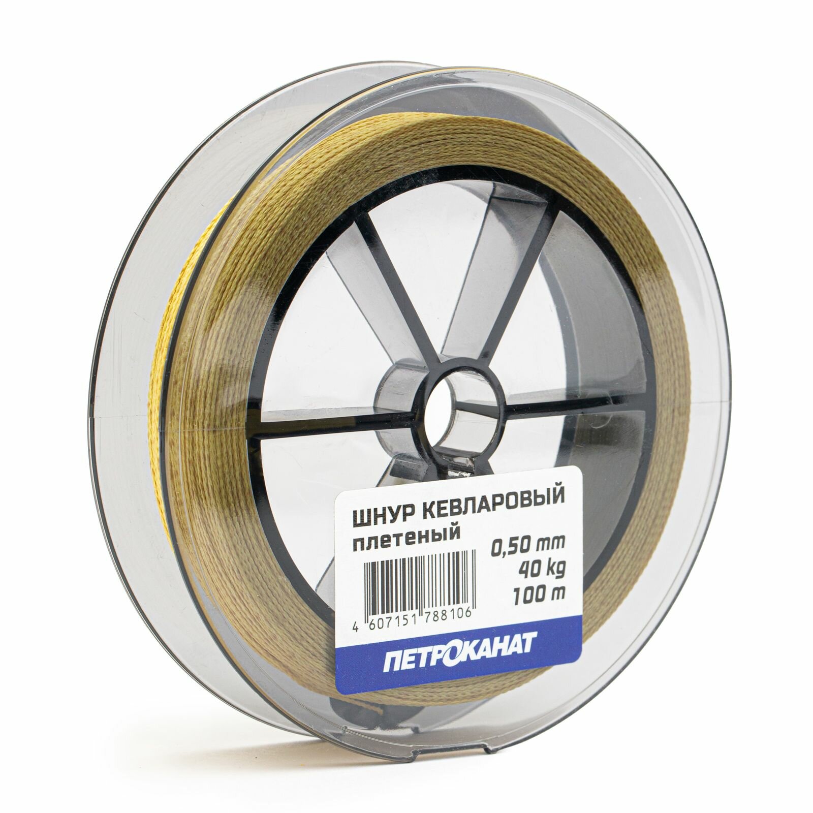 Плетеный шнур кевларовый Х8, толщина 0.60 мм, тест 60 кг, длина 100 м, желтый