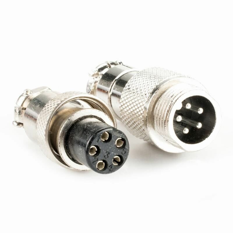 Авиационный док-разъем GX12D под пайку на кабель с обеих сторон (папа+мама, 5 pin)