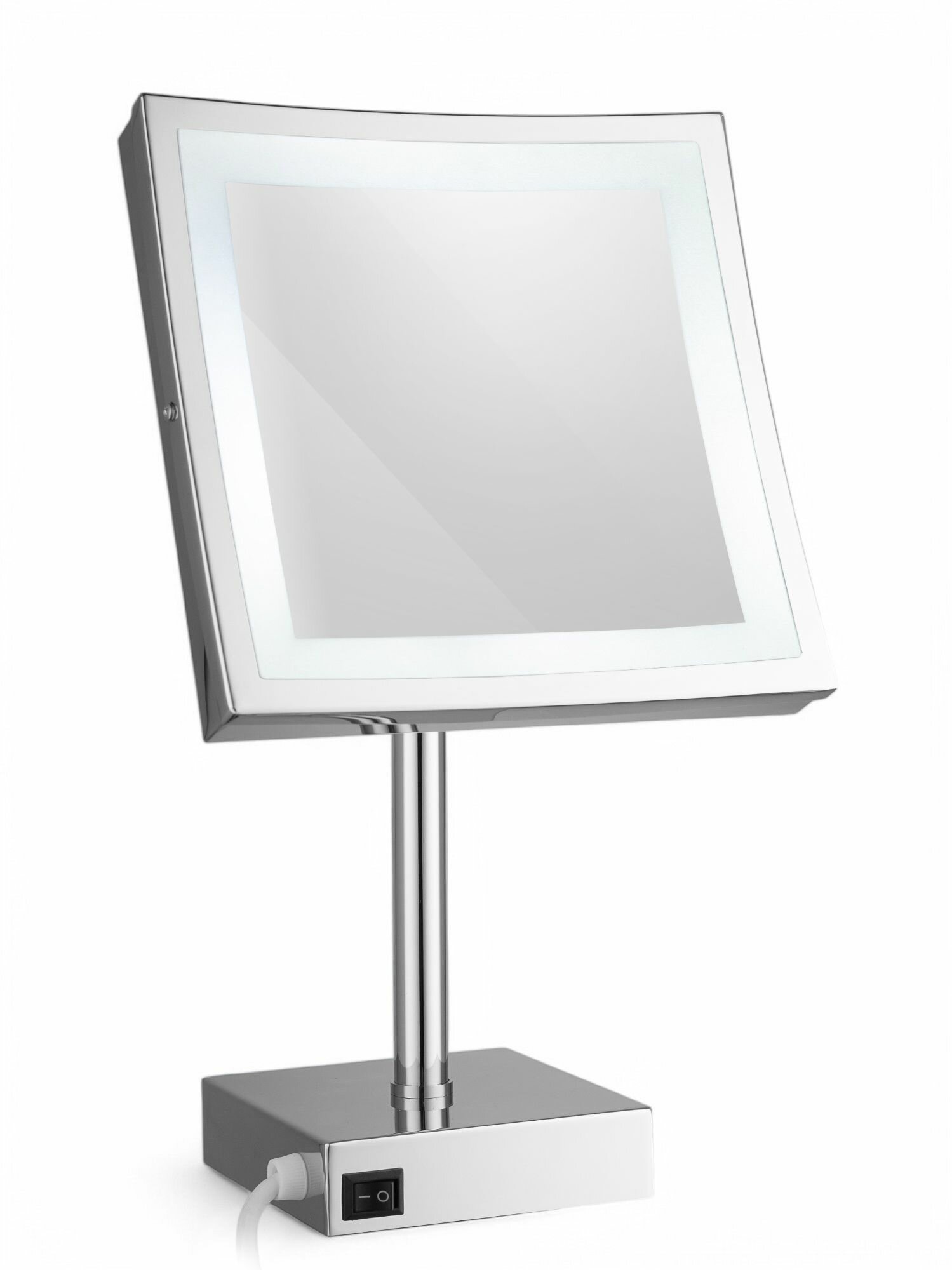 Зеркало 3-х кратное увеличительное настольное с подсветкой квадратное, 215х215мм