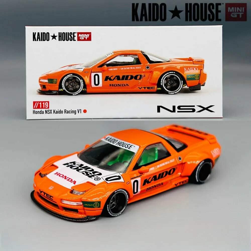 Машинка KAIDO HOUSE Mini Gt 1/64 KHMG119 Honda NSX Kaido Racing V1 Orange Die-cast Alloy Car Model Collection Gift TJ