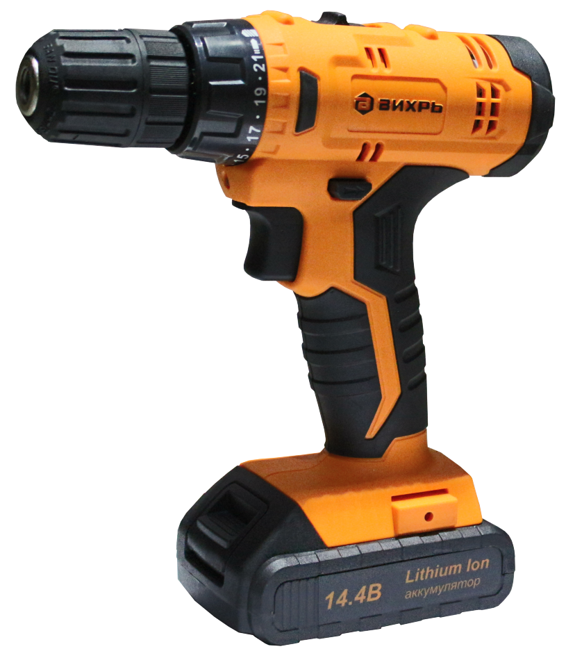 Дрель-шуруповерт аккумуляторная Вихрь ДА-14Л-2K с 2 аккумуляторами, 14.42В, Li-Ion 1.5А/ч, 28Нм, 2 скорости / электроинструмент