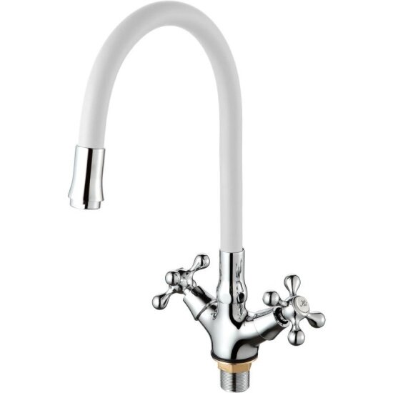 Смеситель для кухни D-lin с силиконовым изливом D153810-3, белый и хром, угол поворота 180°
