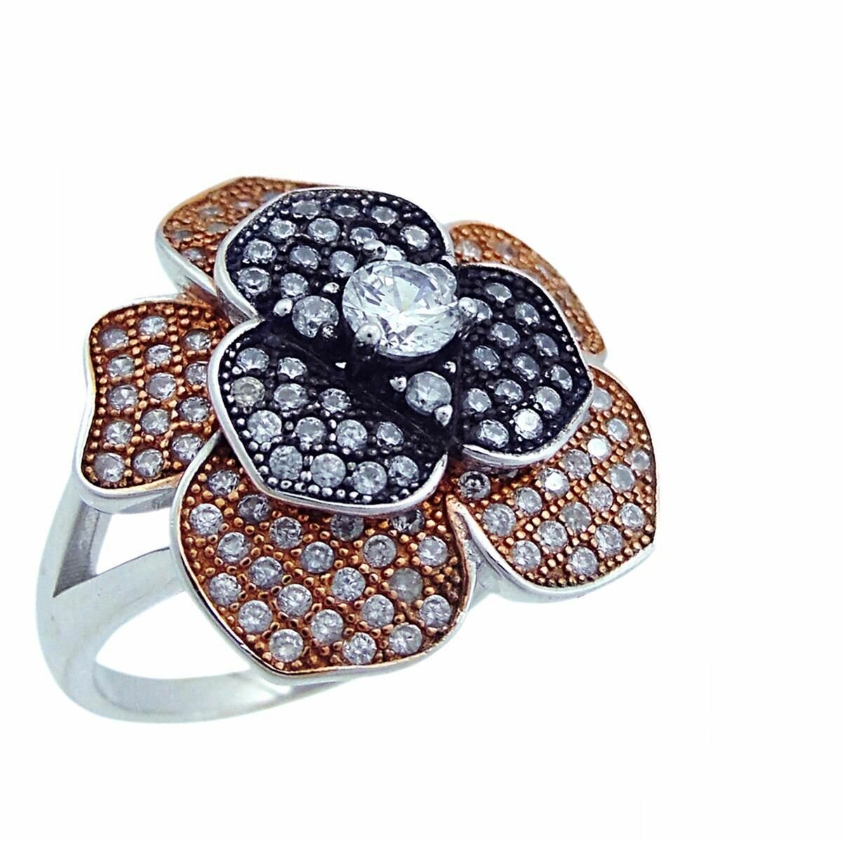 Кольцо тонкое, серебро, 925 проба, родирование, фианит